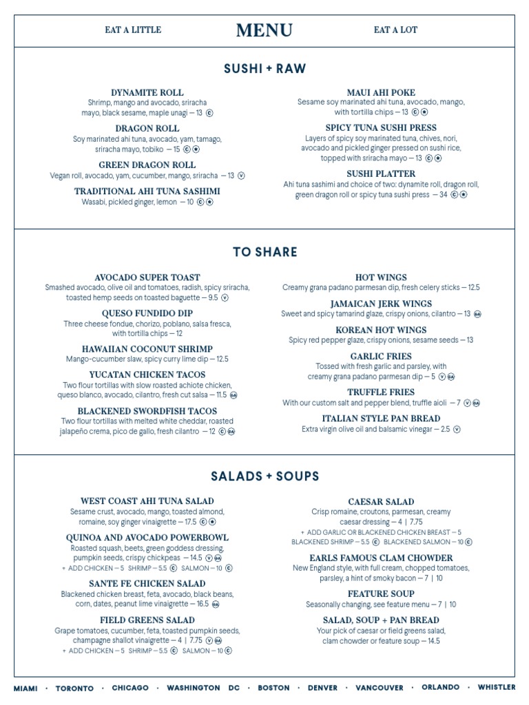 Earls Kitchen + Bar Back Bay Menu | PDF | Sushi | Salad