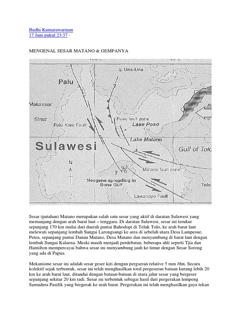 Mengenal Sesar Matano & Gempanya Oleh Budhi Kumarawarman | PDF