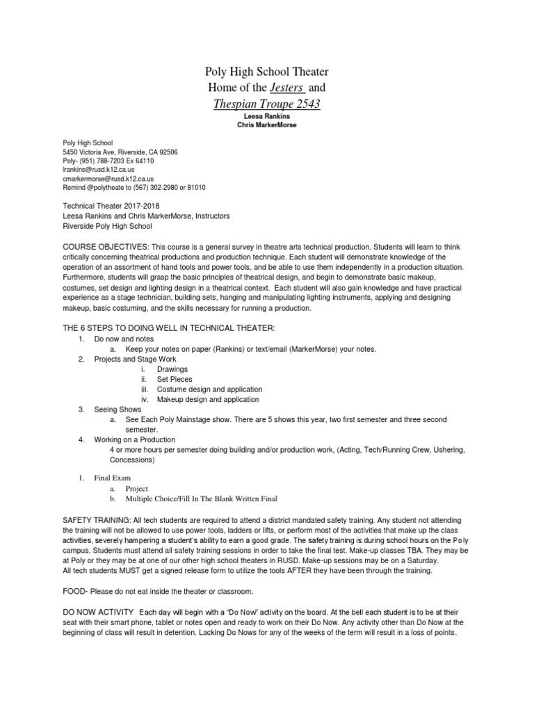 Technical Theatre Syllabus | PDF | Theatre | Cognition