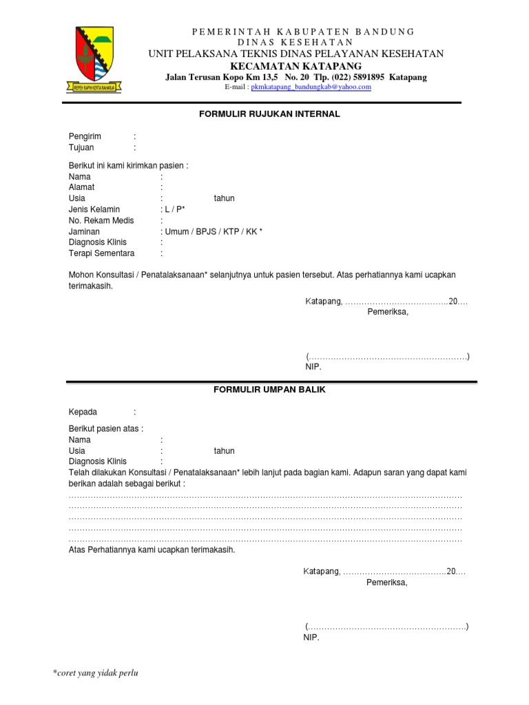 FORMULIR RUJUKAN DAN UMPAN BALIK PASIEN PUSKESMAS KATAPANG | PDF