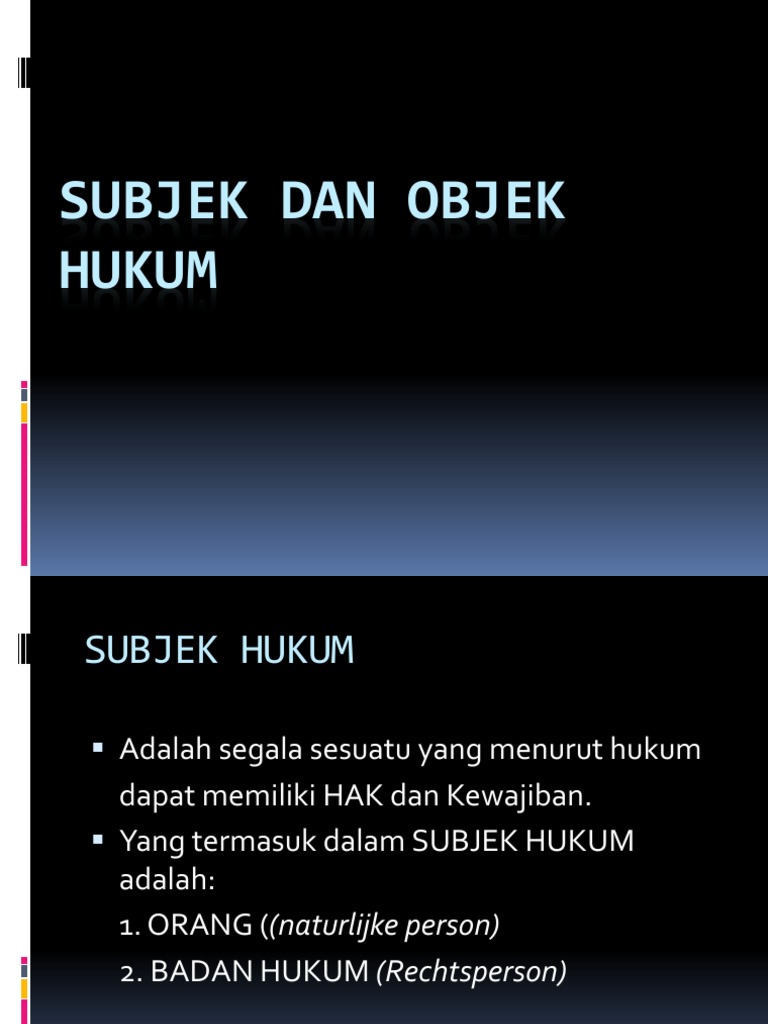 Subjek dan Objek Hukum dalam Transaksi | PDF