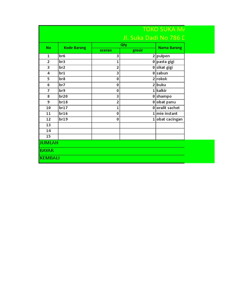 Program Kasir Excel | PDF
