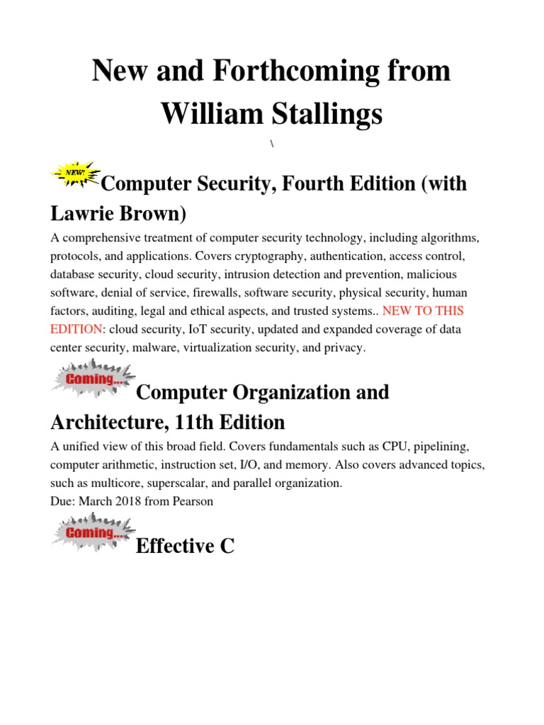 New and Forthcoming From William Stallings: Computer Security, Fourth ...