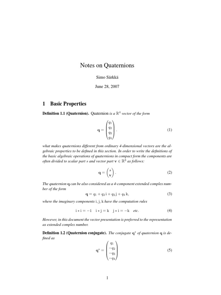 An Introduction to Quaternions and Their Representation of Rotations | PDF | Exponential ...