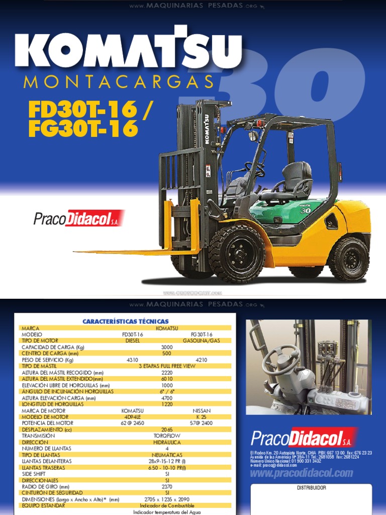 Catalogo Montacargas Fd30t 16 Fg30t 16 Komatsu Caracteristicas Tecnicas ...