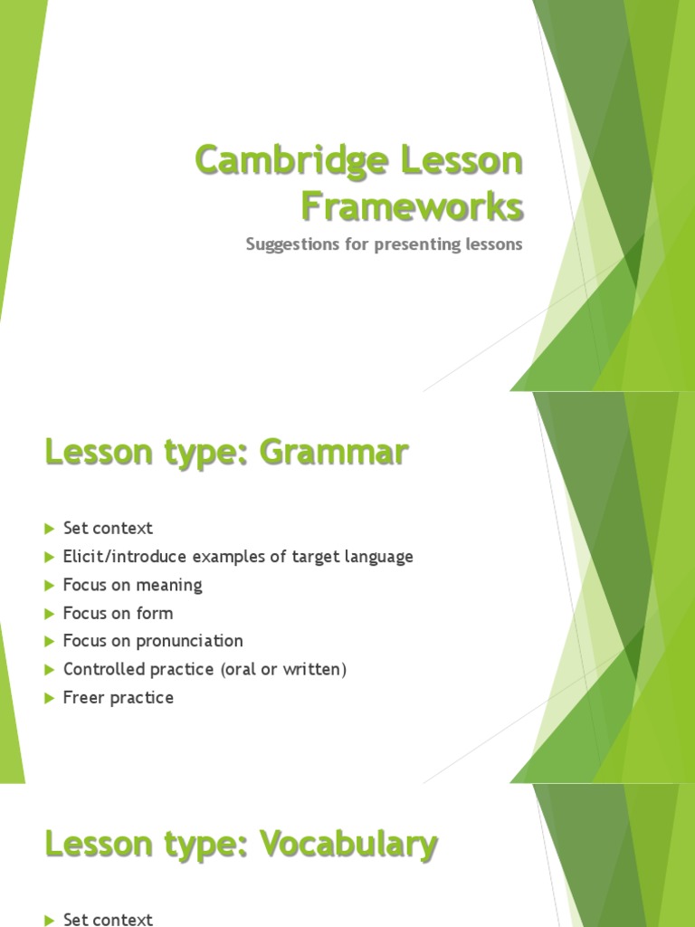 Cambridge Lesson Frameworks: Suggestions For Presenting Lessons | PDF | Second Language | Vocabulary