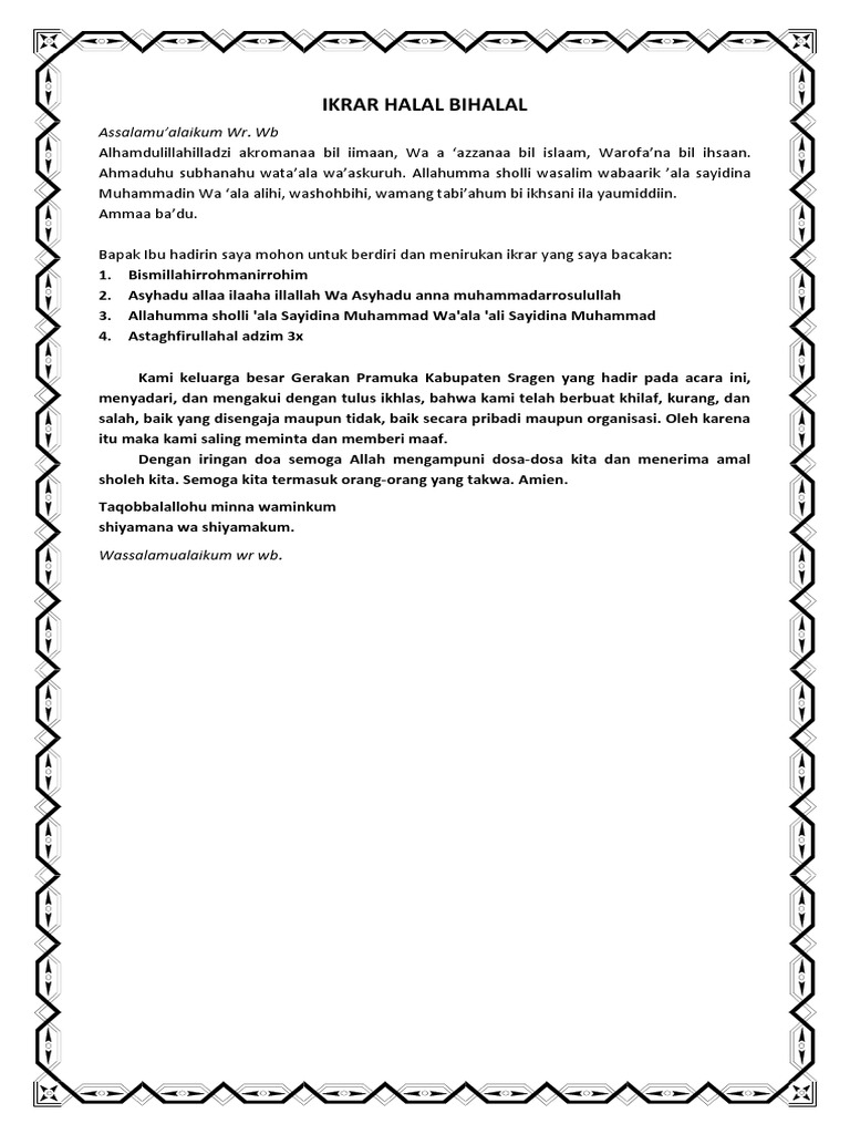 Ikrar Halal Bihalal Bahasa Indonesia PDF | PDF Ikrar Halal Bihalal Bahasa Indonesia PDF | PDF