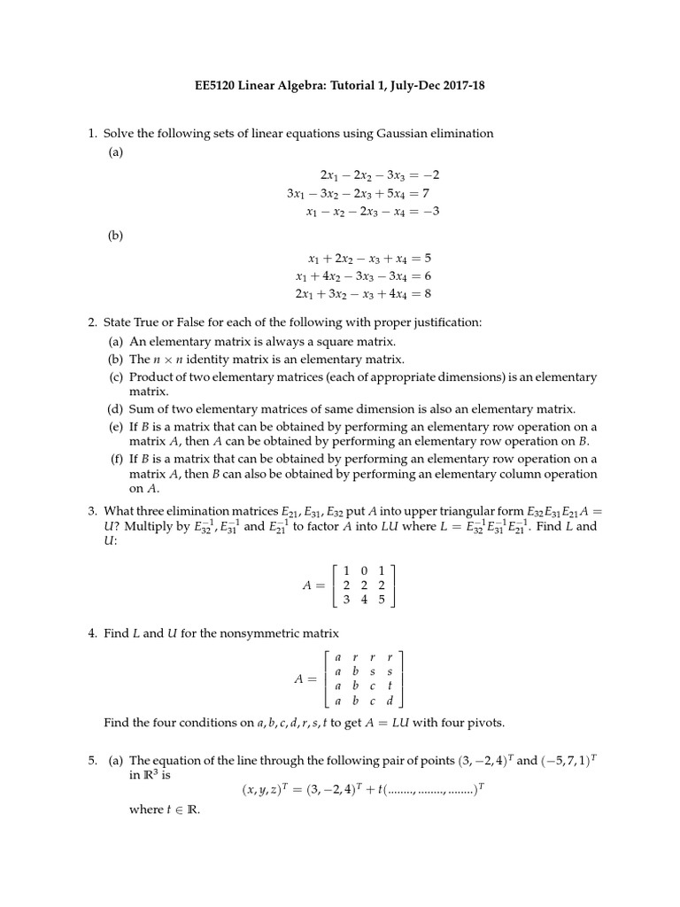 Solving Systems of Linear Equations, Elementary Row Operations, and the ...