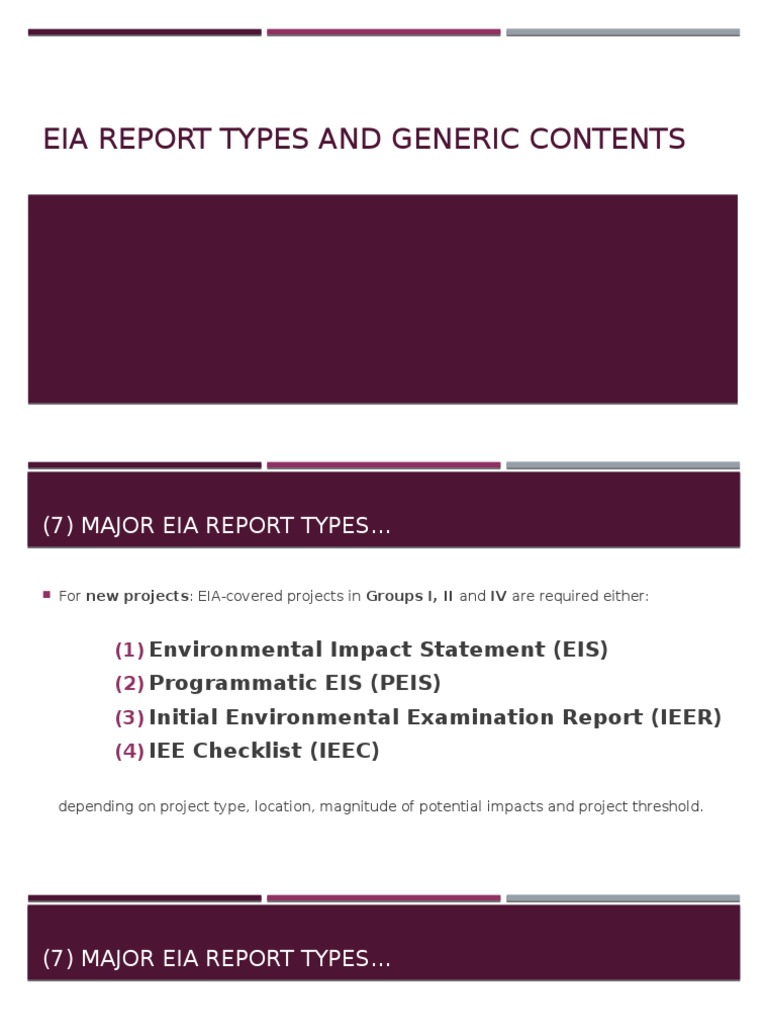 EIA Report Types and Generic Contents | PDF | Environmental Impact ...