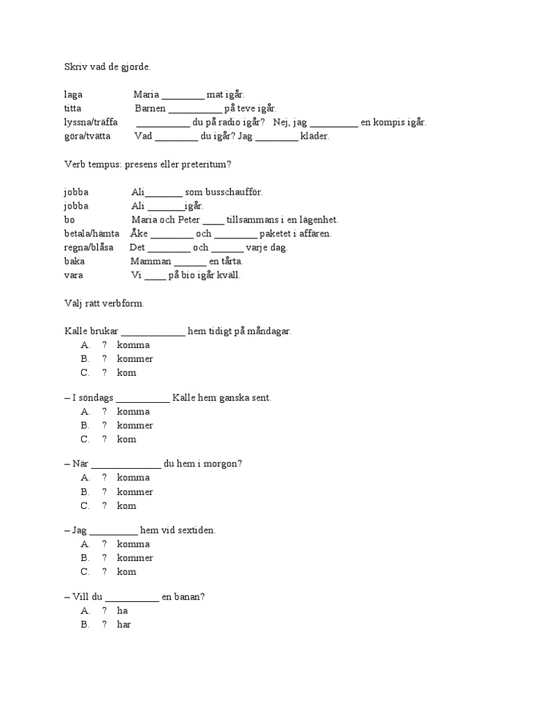 Verb Övningar | PDF