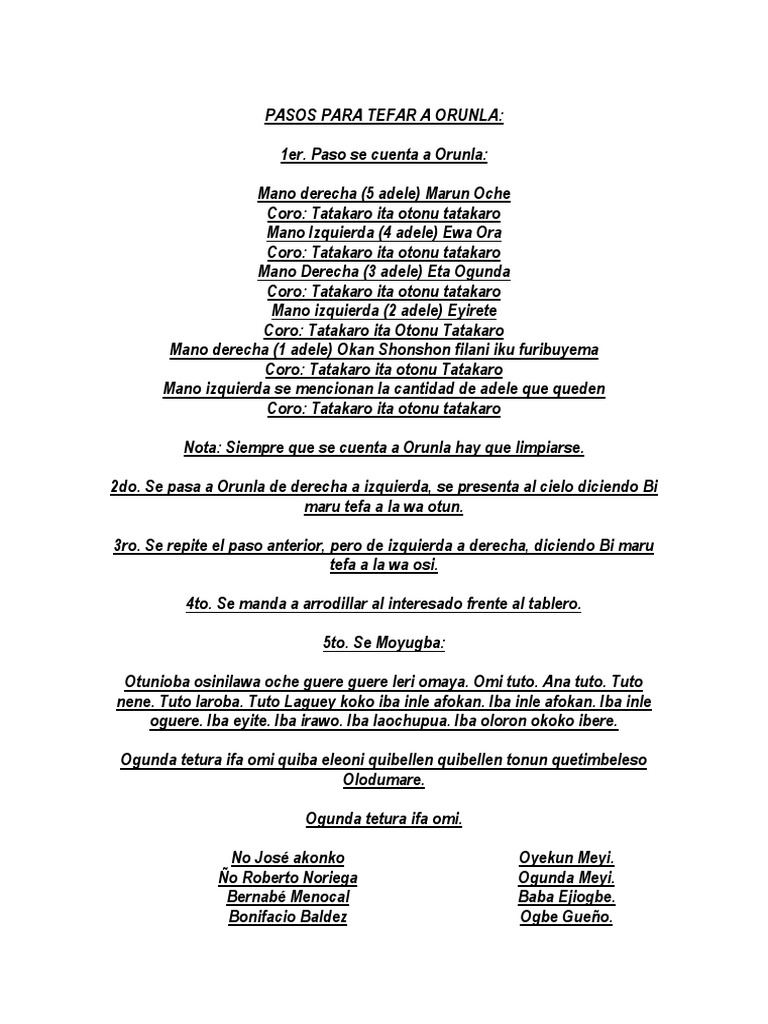 1 Pasos para Tefar A Orunla Pedro | PDF | Santeria | Religión étnica