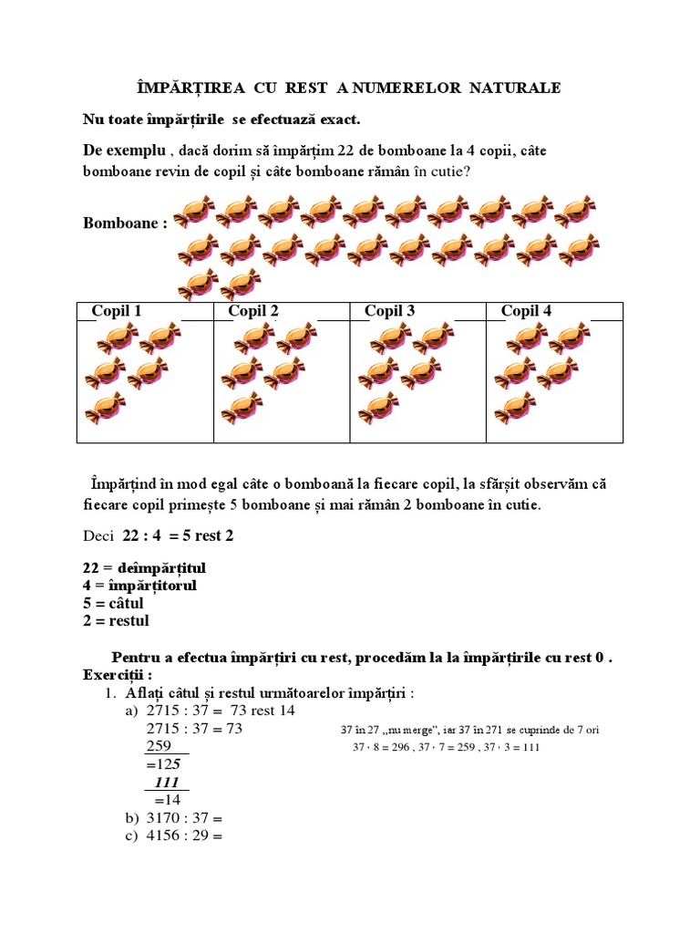 Impartirea Cu Rest PDF | PDF