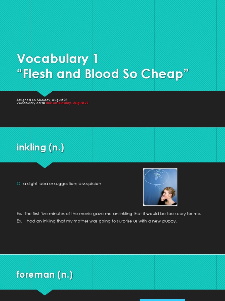 Vocabulary 1 Flesh and Blood So Cheap | PDF