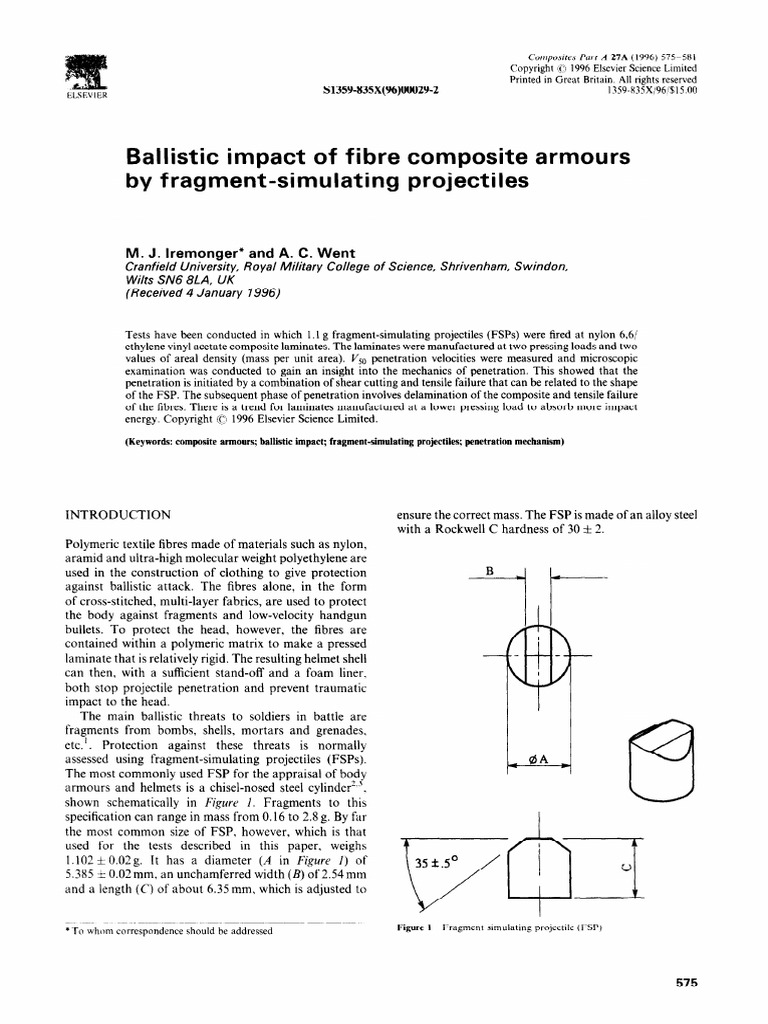 Ballistic Impact of Fibre Composite Armours by Fragment Simulating ...