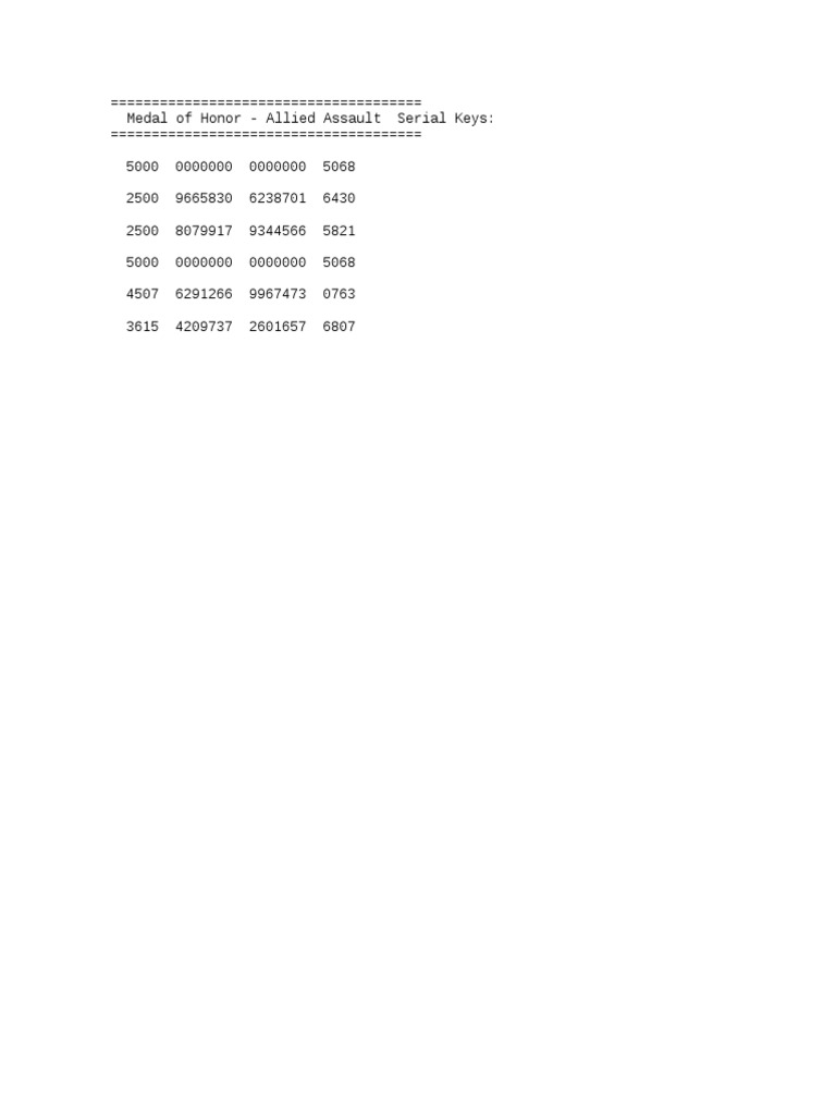 MOHAA Serial Keys | PDF