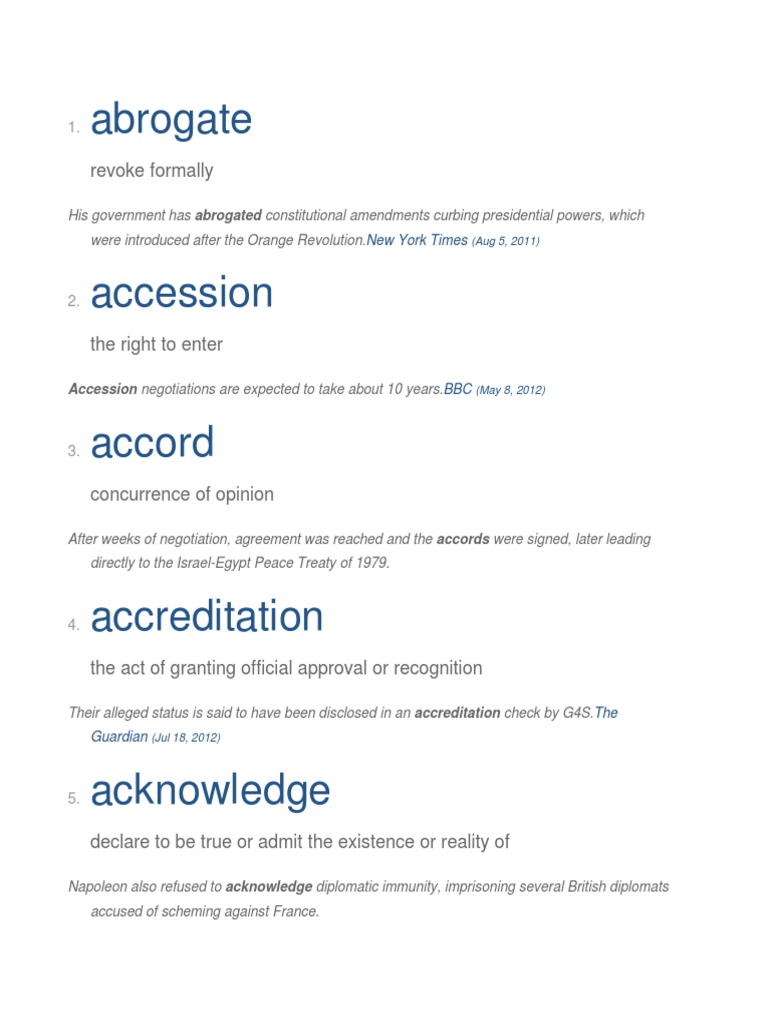 List of Diplomatic Words | Diplomacy | Global Politics