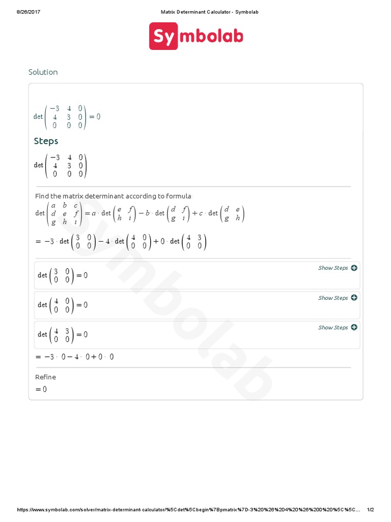 Matrix Determinant EXAMPLE | PDF | Mathematical Relations | Computational Science