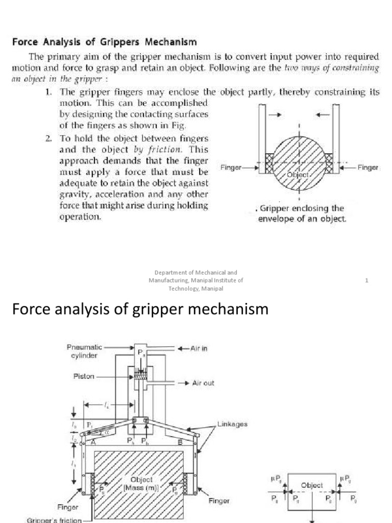 Force Analysis of Gripper Mechanism Robotics Notes 2 | PDF