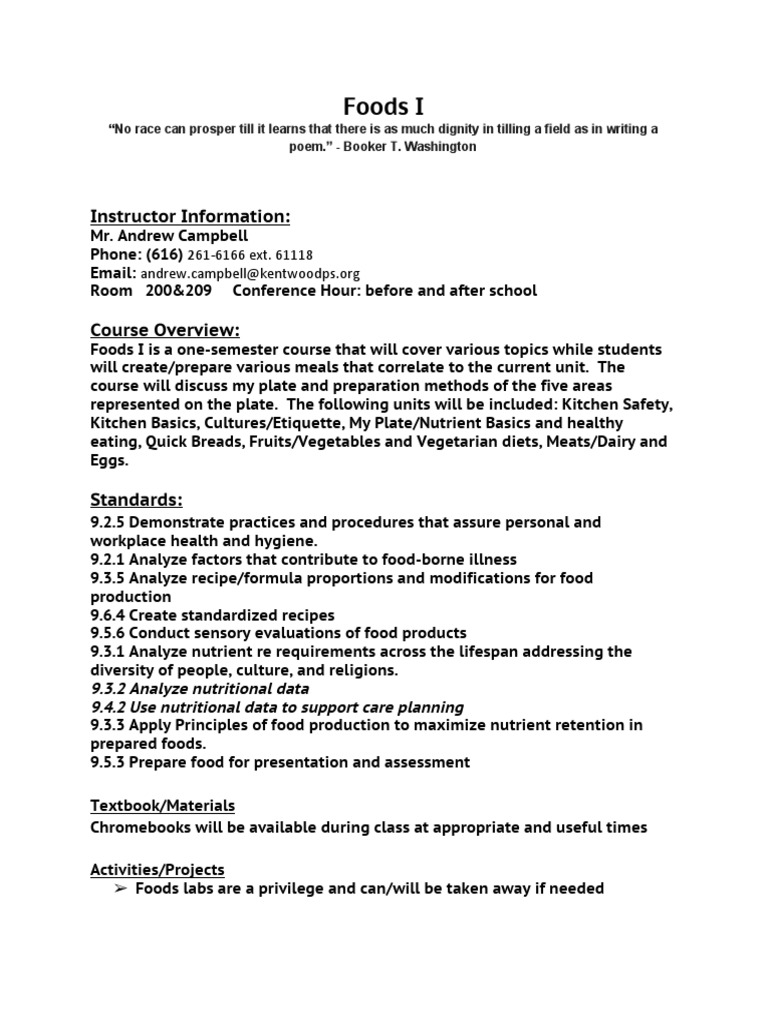 Foods I Syllabus | PDF | Food And Drink | Foods