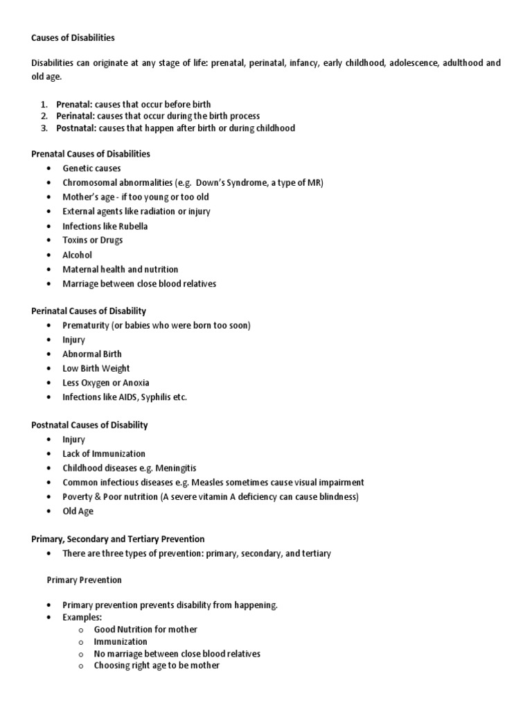 Causes of Disabilities | PDF
