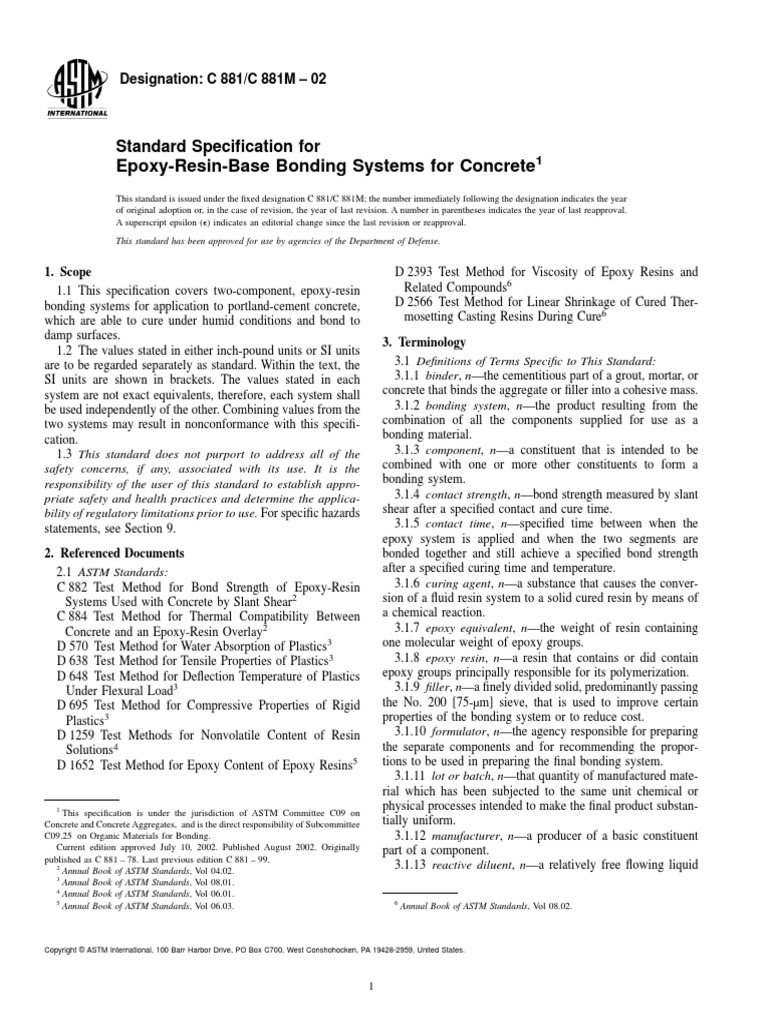 Astm C 881 PDF | PDF | Epoxy | Concrete