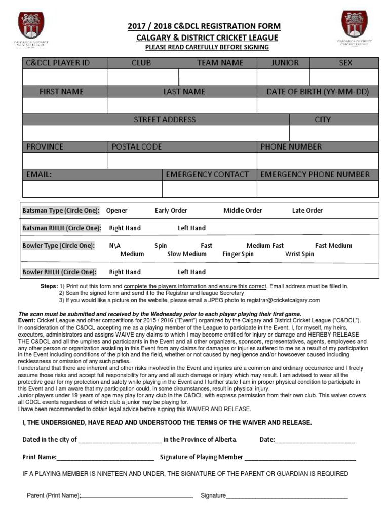 C&DCL 2017 Registration Form | Cricket | Government
