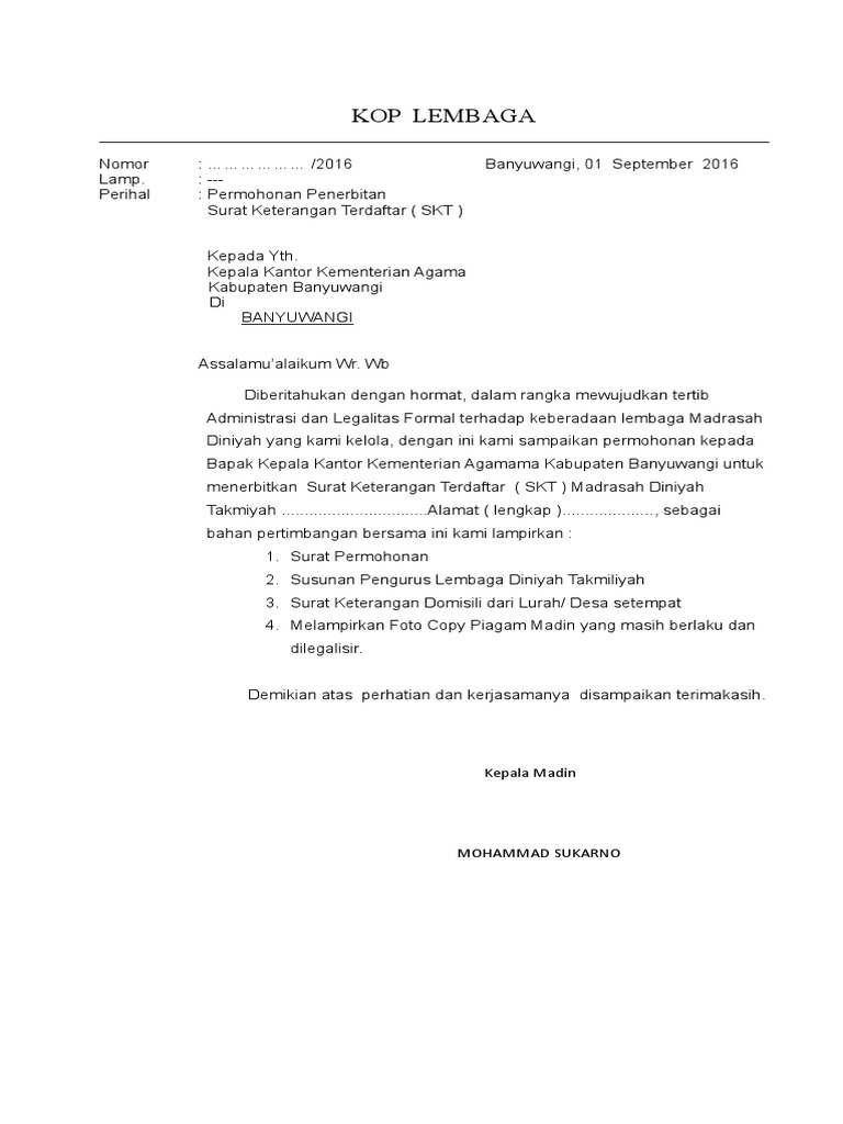 Contoh Permohonan SKT | PDF