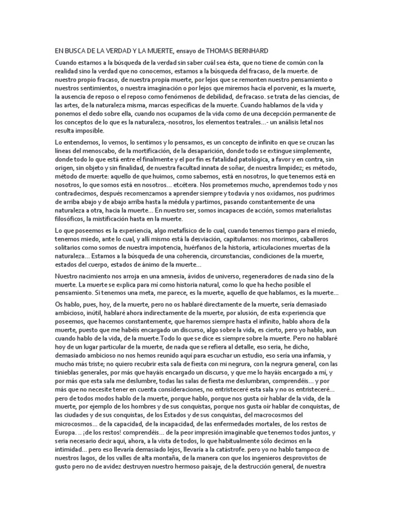 En Busca de La Verdad y La Muerte. Thomas Bernhard | PDF | Cuentos | Verdad