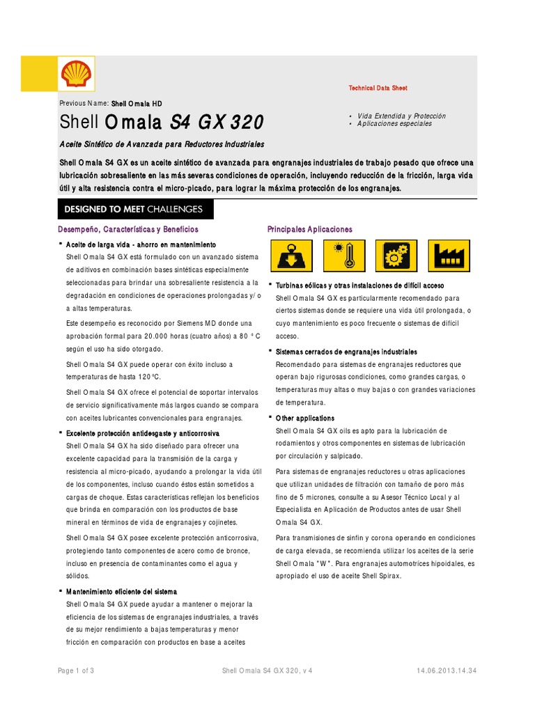 Ficha Técnica Shell Omala S4 GX 320 | PDF | Engranaje | Lubricante