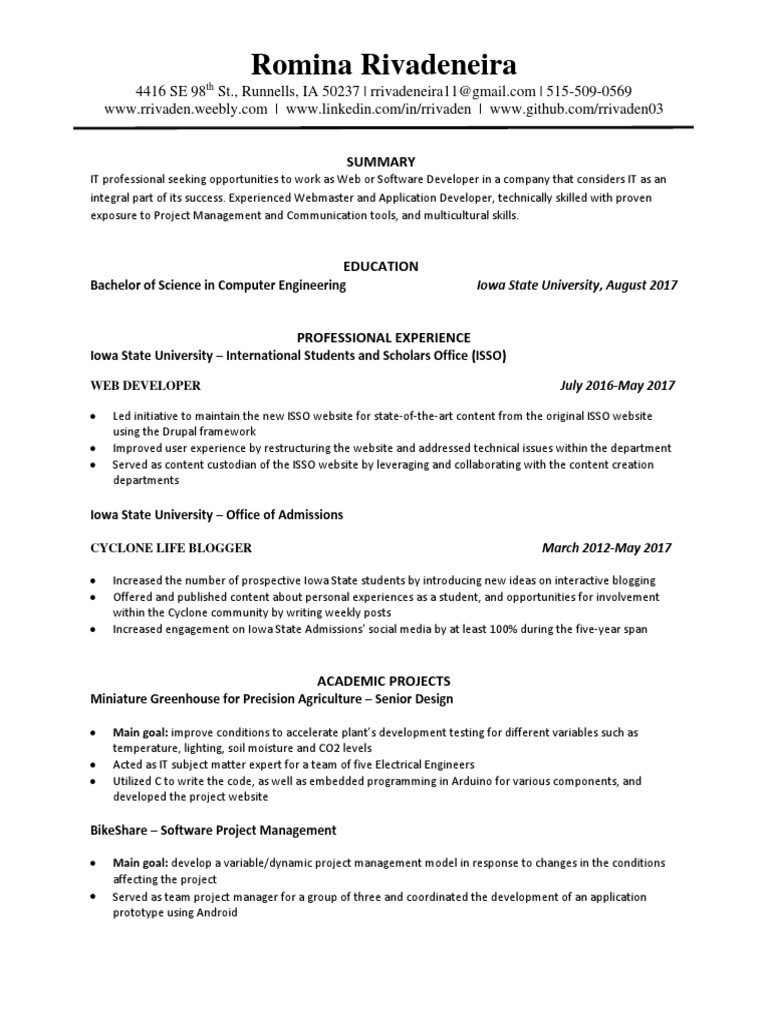 IT Professional & Web Developer Resume | PDF | Websites | Blog