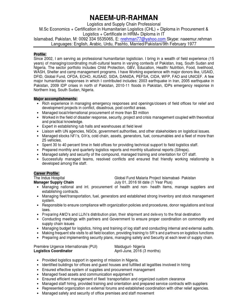 Naeem CV | Download Free PDF | Logistics | International Federation Of ...