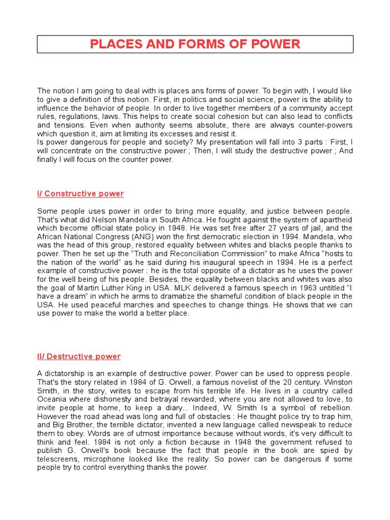 Places and Forms of Power | PDF | Apartheid | Nelson Mandela