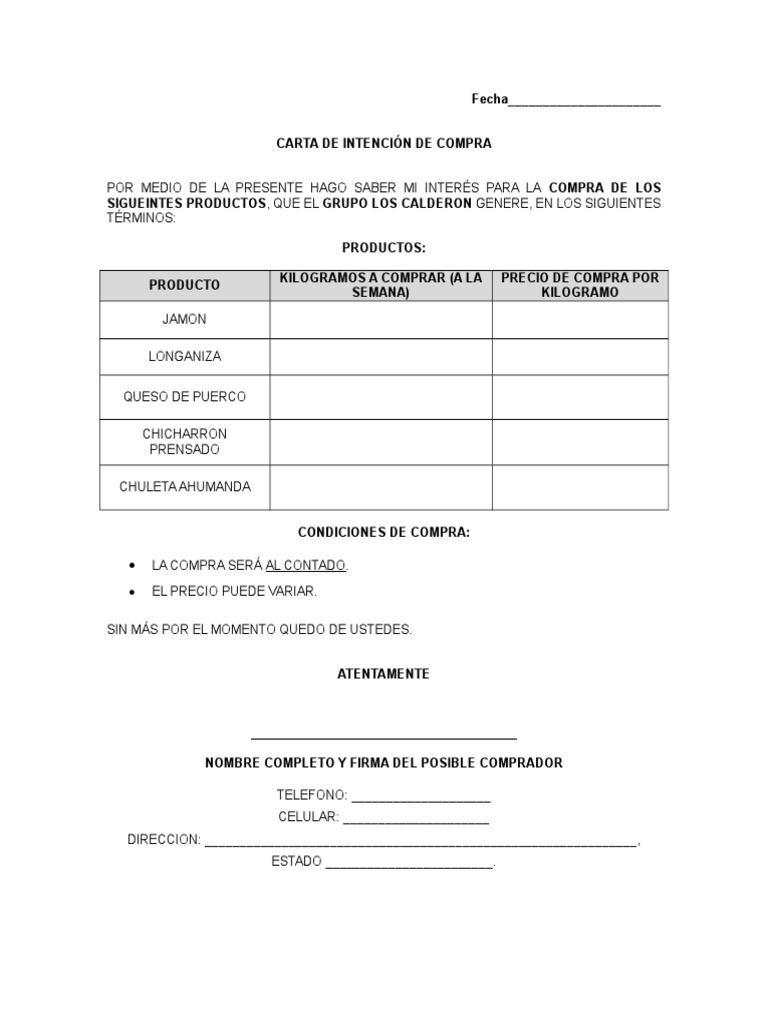 Carta de Intencion de Compra | PDF