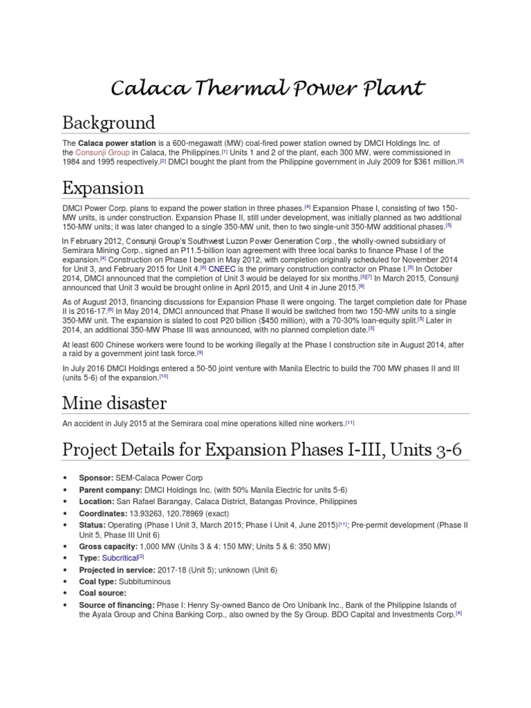 Calaca Power Plant Expansion Update | PDF | Bdo Unibank | Physical Universe