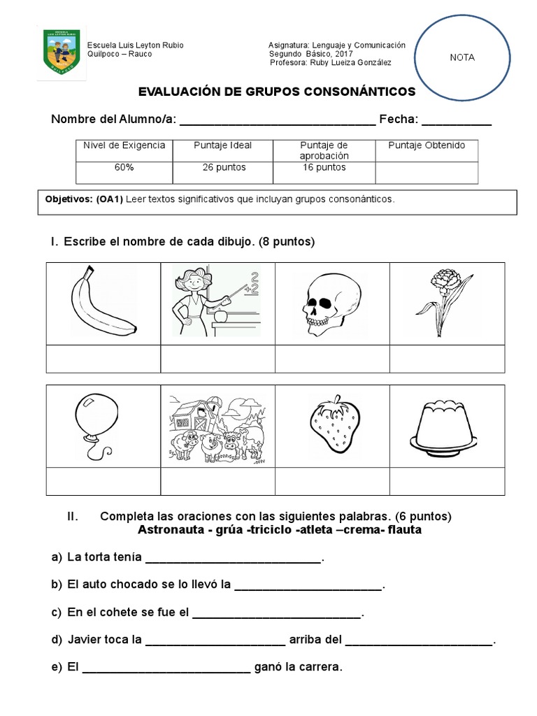 Evaluación de Grupos Consonanticos