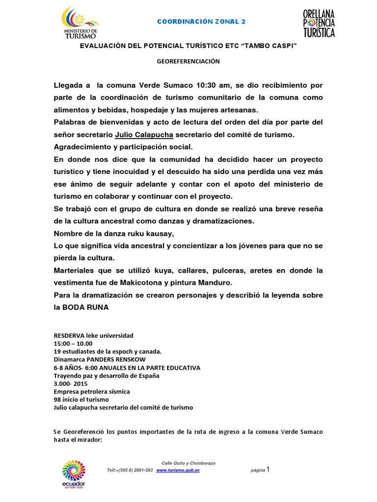 Informe de Sumaco Verde | PDF | Turismo | Ocio