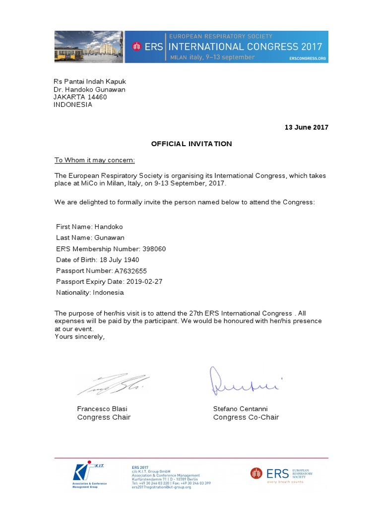 Letter of Invitation - ERS 2017 | PDF