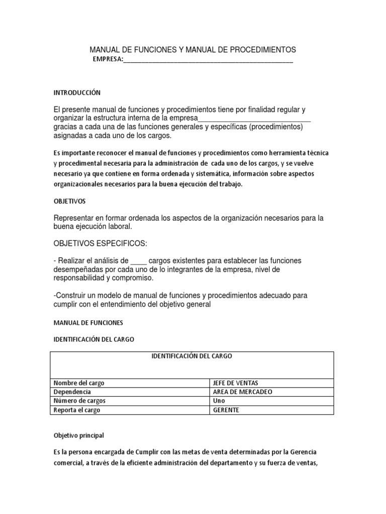 Manual de Funciones y Manual de Procedimientos | PDF | Marketing | Business