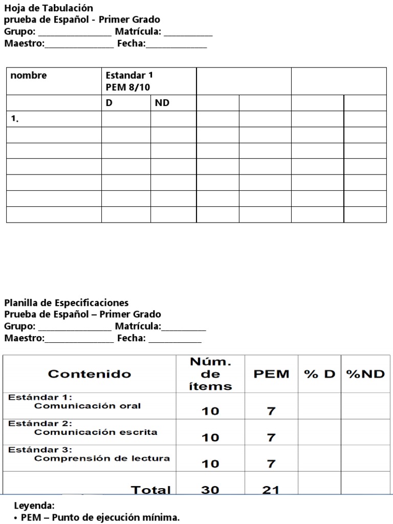 Planilla de Especificaciones para Pruebas | PDF