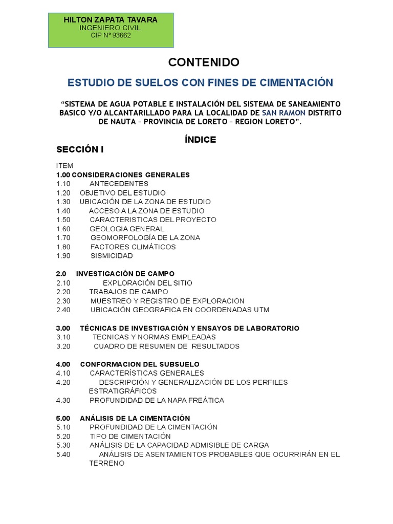 Informe Tecnico San Ramon | PDF | Fundación (Ingeniería) | Precipitación