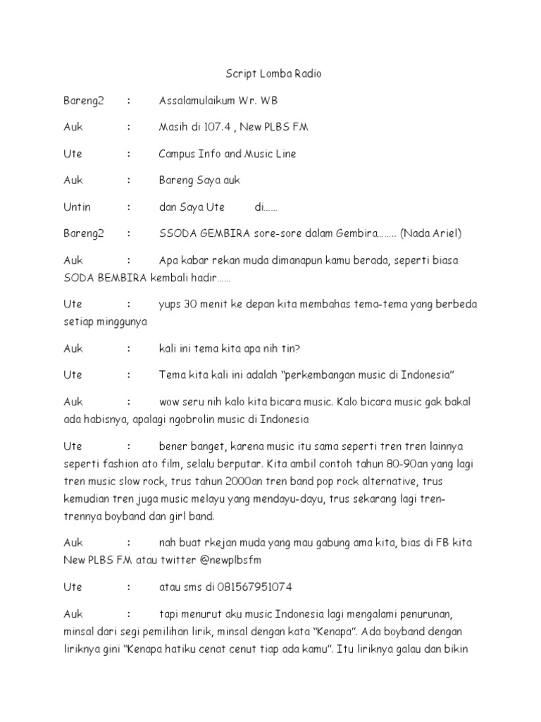 Script Lomba Radio | PDF