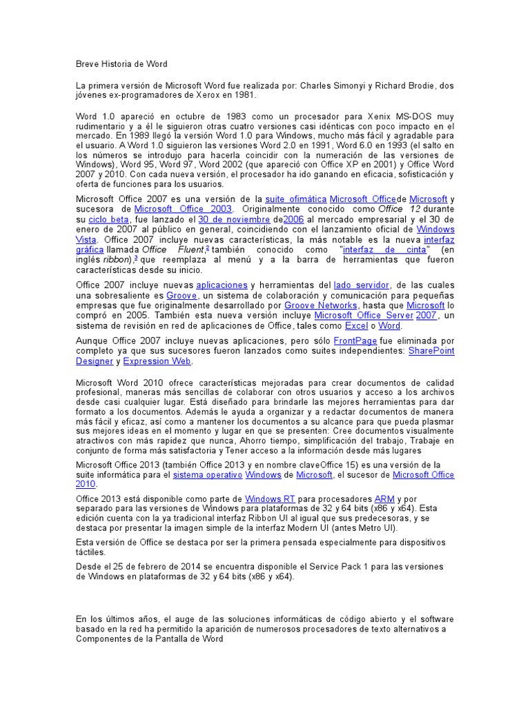 Breve Historia de Word | PDF | Microsoft Word | Microsoft