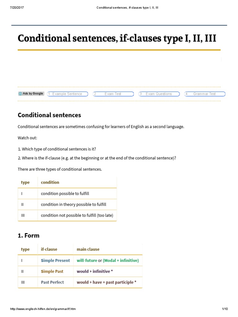 Conditional Sentences, If-clauses Type I, II, III | English Language | Verb