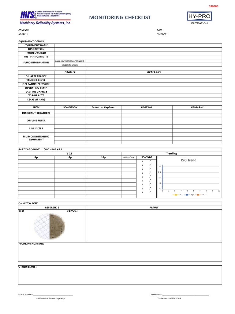 Monitoring Check List | PDF | Vacuum | Filtration