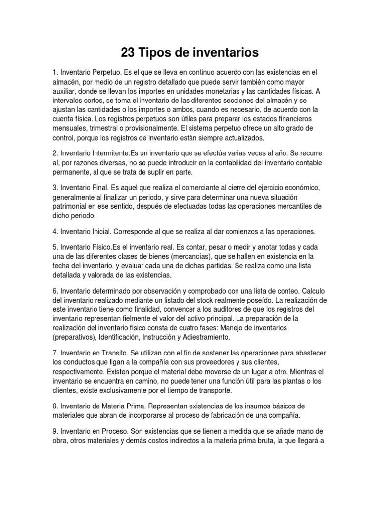 23 Tipos de Inventarios | PDF | Inventario | Contabilidad
