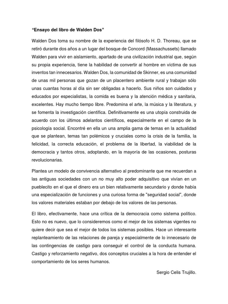 Ensayo Del Libro de Walden Dos | PDF