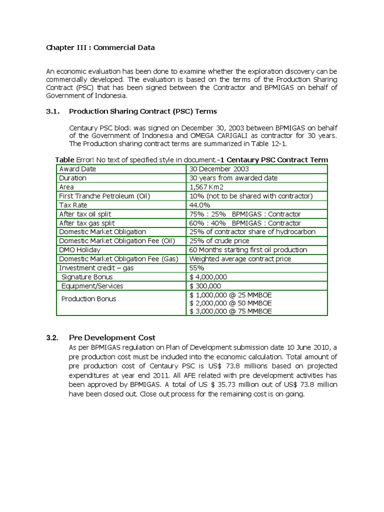 Chapter III: Commercial Data: Pre Development Cost | PDF