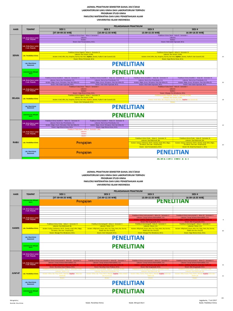 Jadwal Praktikum Lab. Kimia Dan Pembagian Asisten | PDF