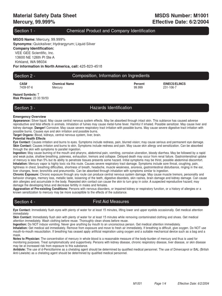 MSDS Mercuri | PDF | Dangerous Goods | Personal Protective Equipment