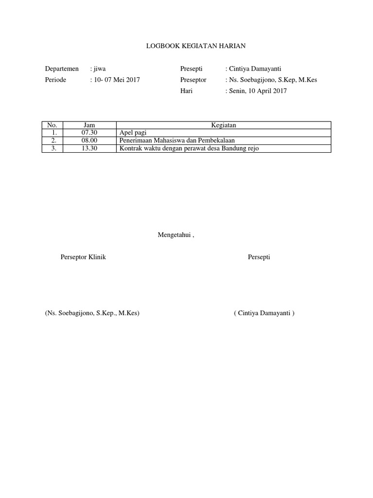 Logbook Kegiatan Harian | PDF